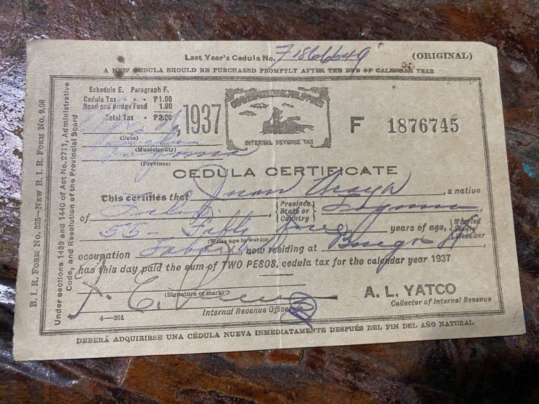 Antique Cedula Philippine Islands 1920s to 30s, Hobbies & Toys ...