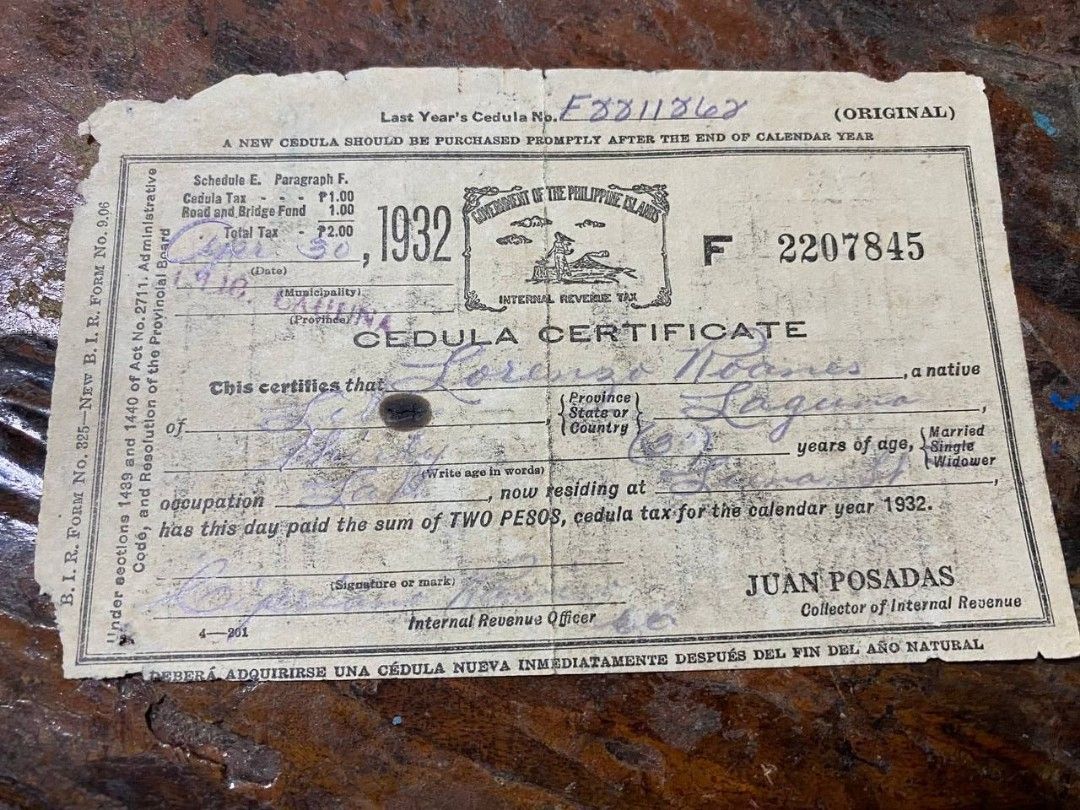 Antique Cedula Philippine Islands 1920s to 30s, Hobbies & Toys ...