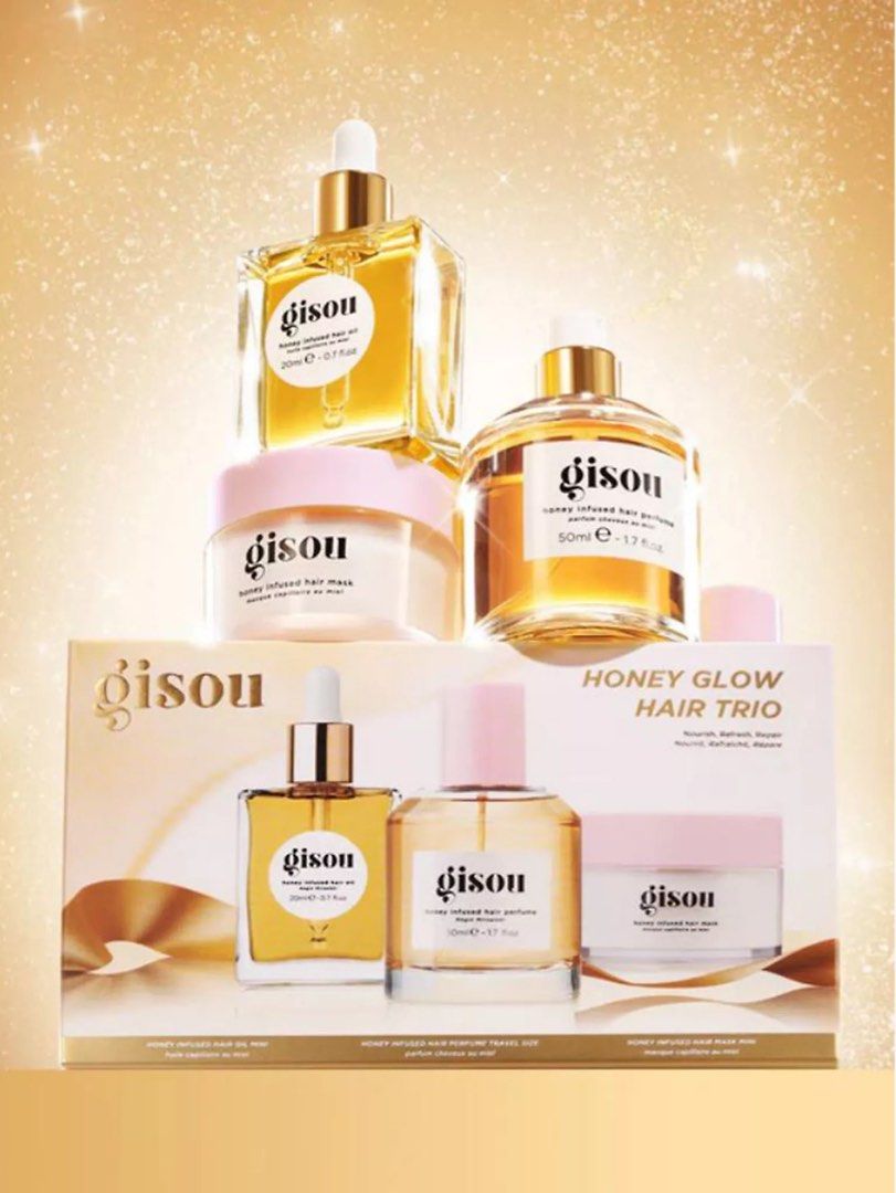 BNIB GISOU Honey Glow Hair Trio gift set/hair oil hair perfume hair ...