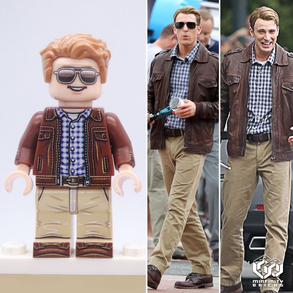 CAPTAIN AMERICA / Steve Rogers in Leather Jacket (custom printed minifigure), 興趣及遊戲, 玩具 & 遊戲類 ...