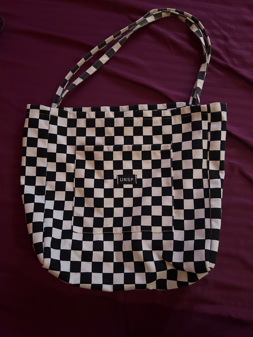 Checkerboard Tote Bag - Black and White, Women's Fashion, Bags ...