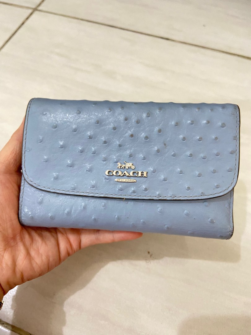 Coach Wallet sky blue tekstur kulit burung original 100%, Fesyen Wanita ...