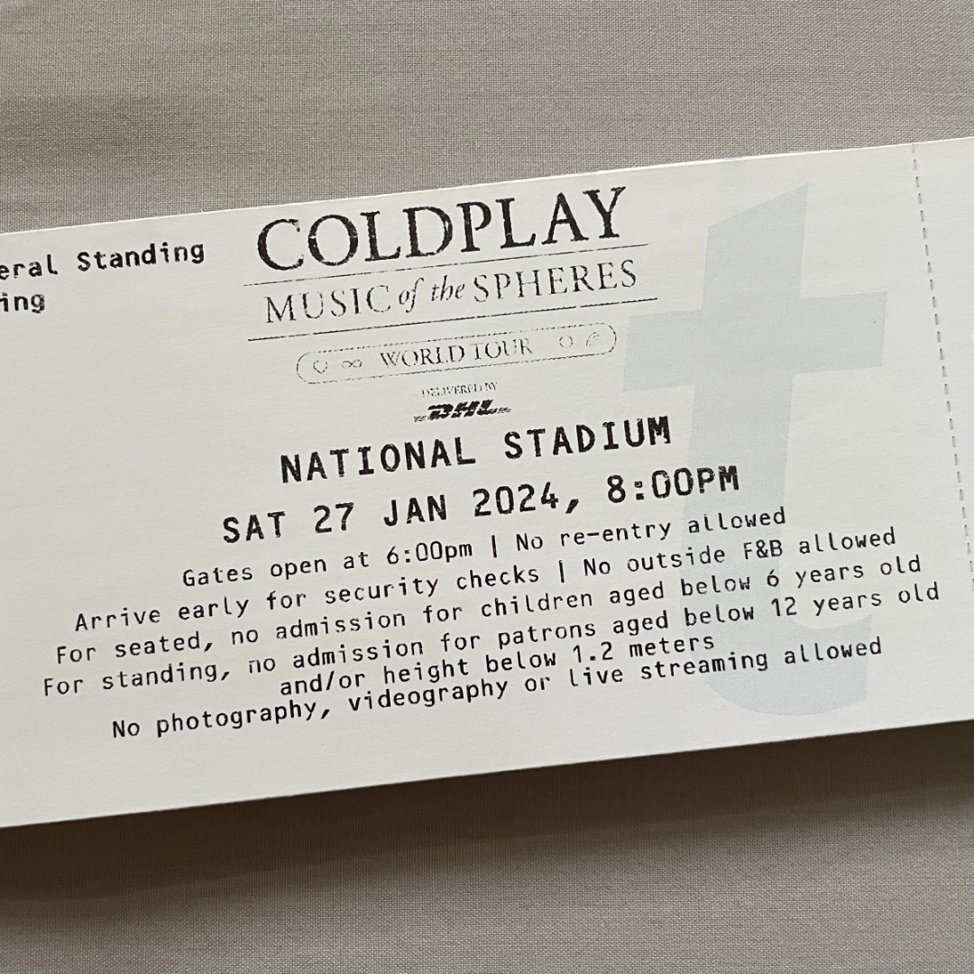 COLDPLAY 27 Jan General Standing (Physical Ticket x 4), Tickets ...
