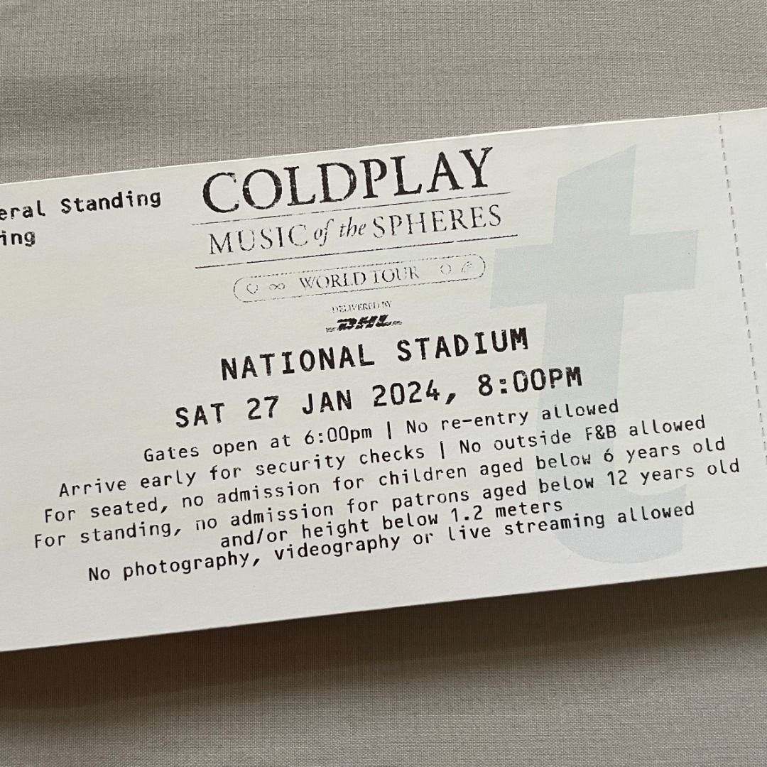 COLDPLAY 27 Jan General Standing (Physical Ticket x 4), Tickets ...