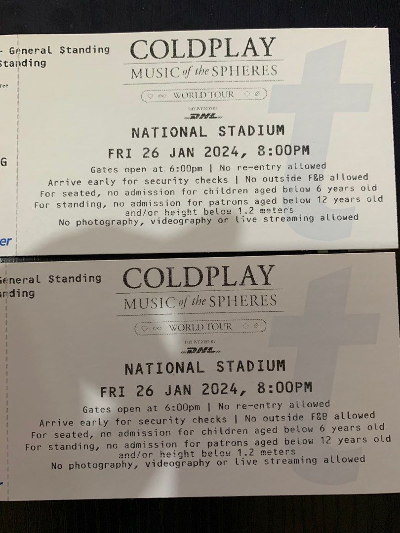 COLDPLAY World Tour Ticket (Standing Pen) 26th Jan 2024, Tickets ...