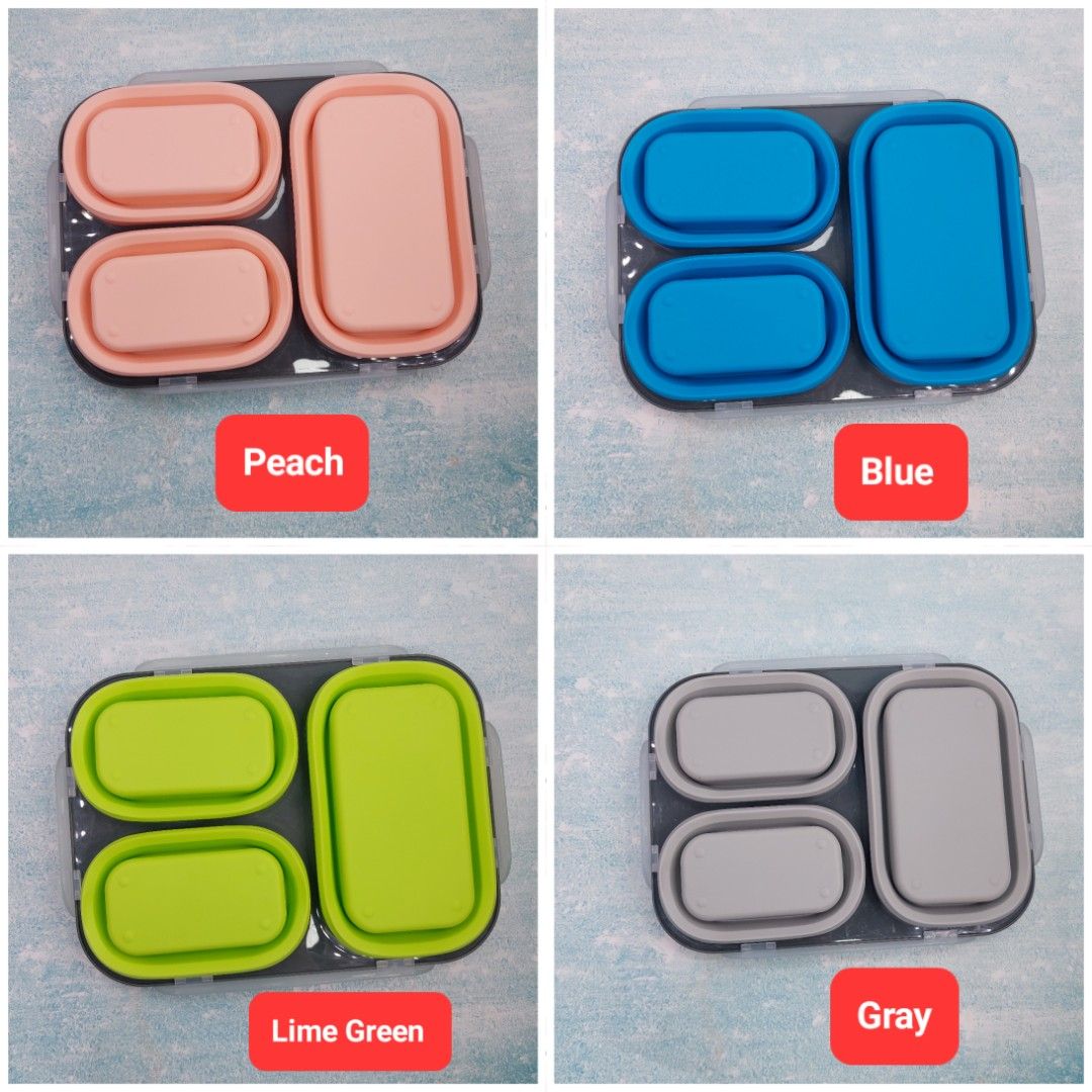 Collapsible 2-compartment food containers silicone, Furniture & Home ...