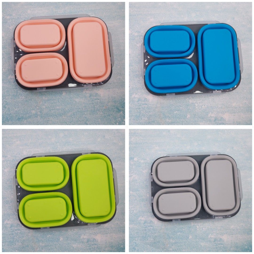 Collapsible 2-compartment food containers silicone, Furniture & Home ...