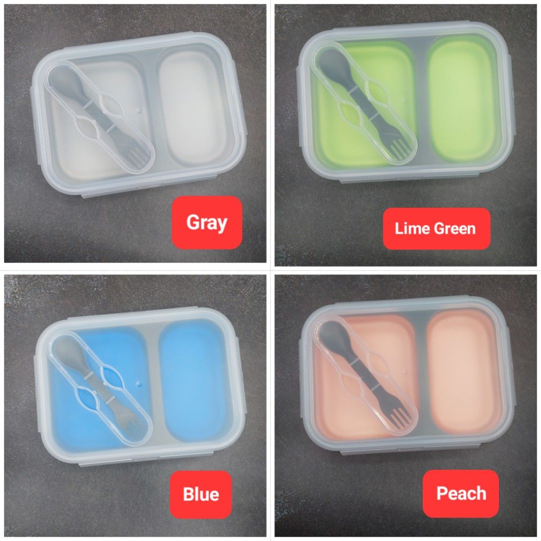 Collapsible 2-compartment food containers silicone, Furniture & Home ...