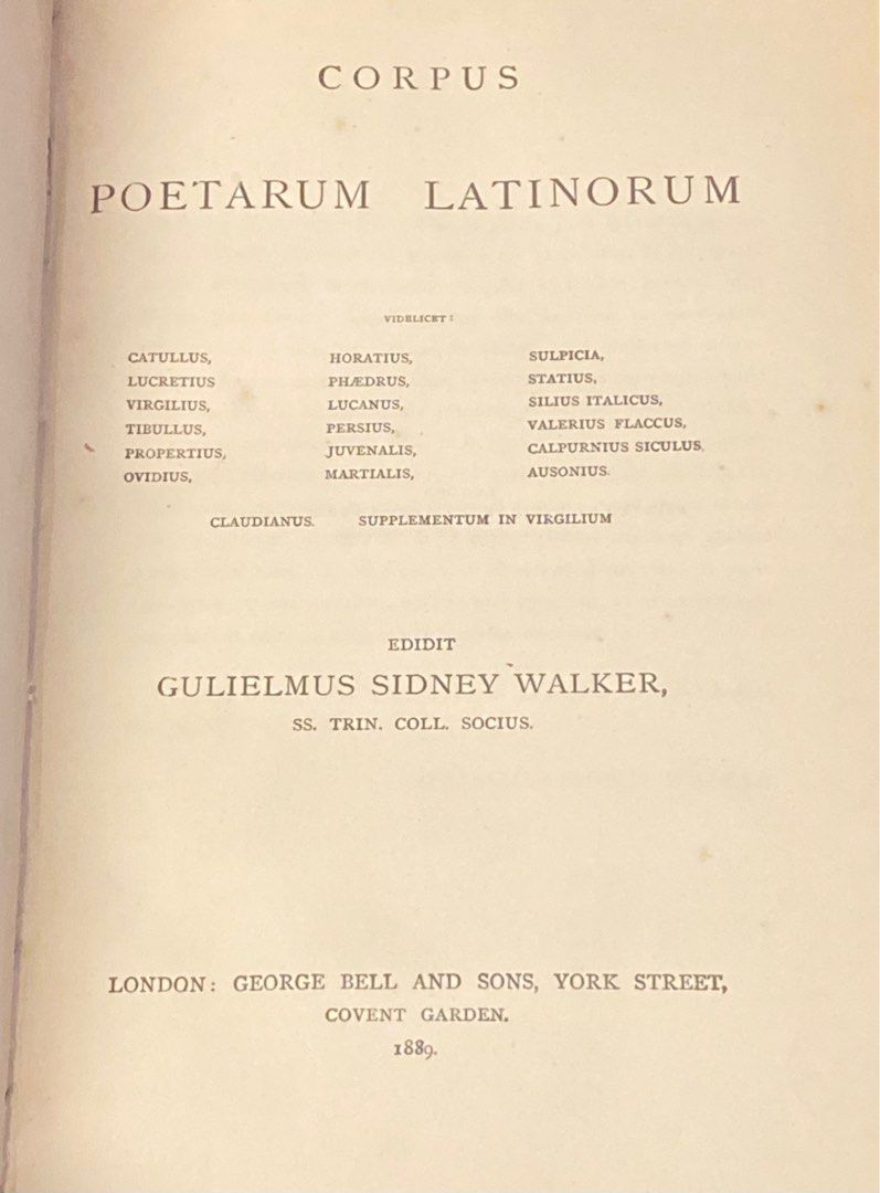 Corpus Poetarum Latinorum by Gulielmus Sidney Walker (Antique book, yr ...