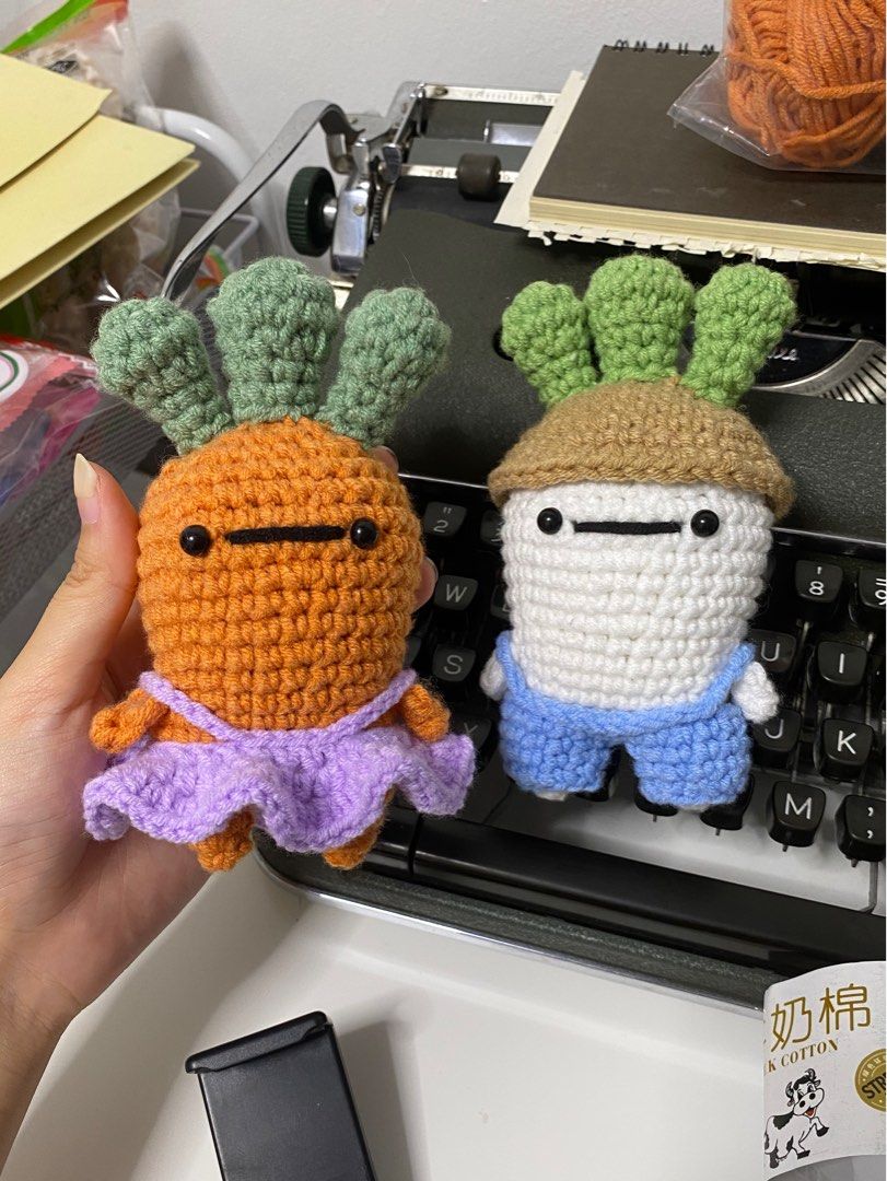 Crochet Carrot and Radish Boy in Customised Suspenders and Dress ...