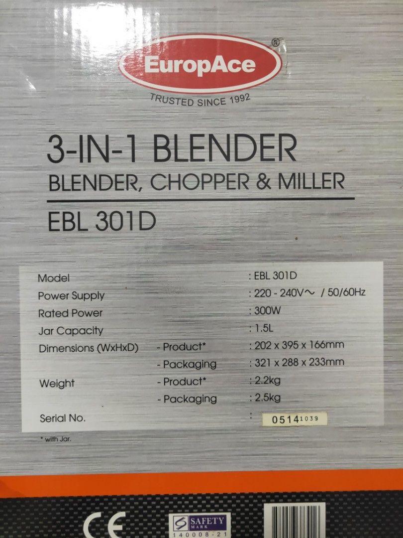 EuropAce 3-in-1 blender, chopper & miller, TV & Home Appliances ...