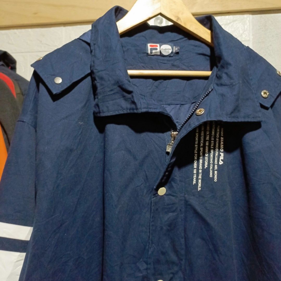 "Fila" trench coat denim hoodie jacket, Men's Fashion, Coats, Jackets ...