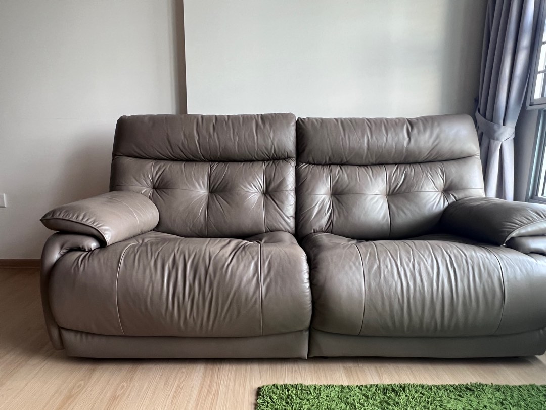 Leather sofa with automatic recliner function, Furniture & Home Living ...