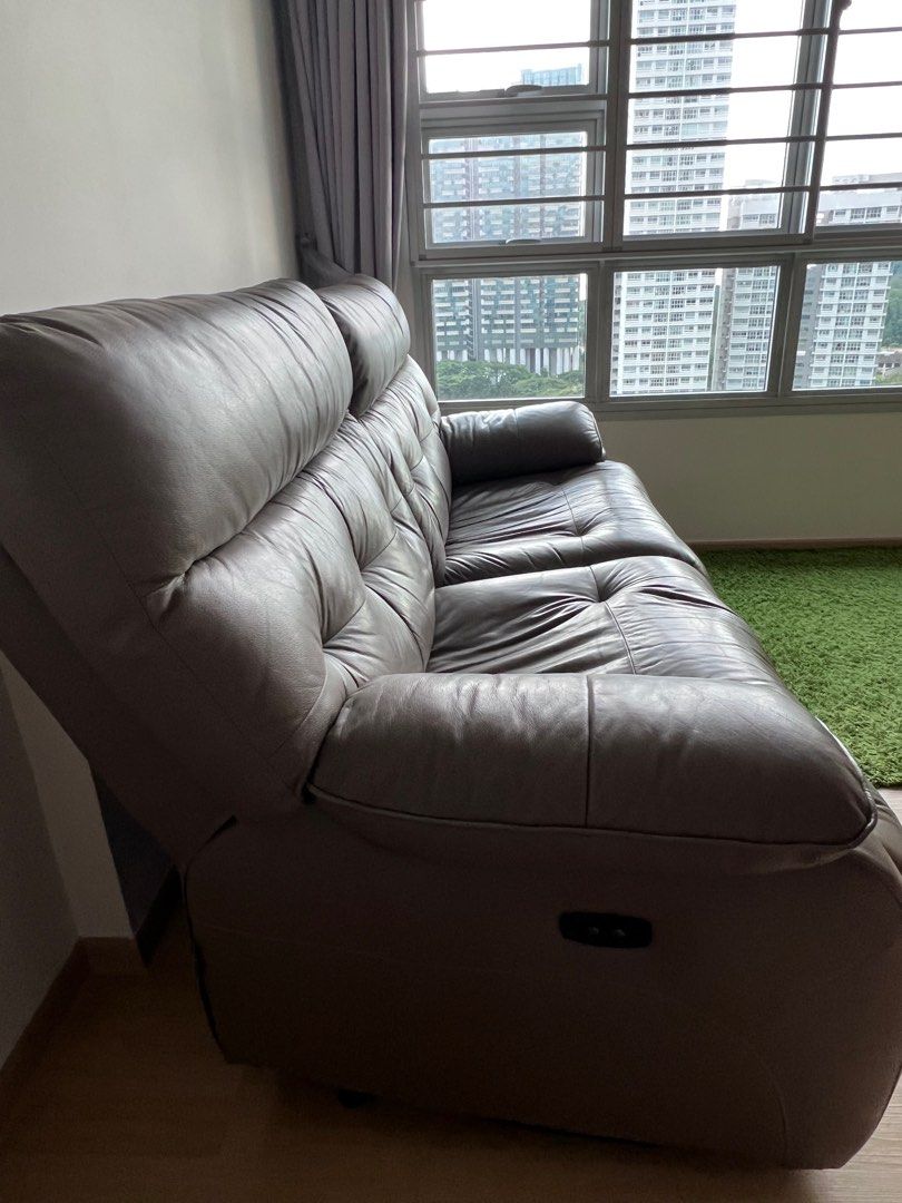 Leather sofa with automatic recliner function, Furniture & Home Living ...
