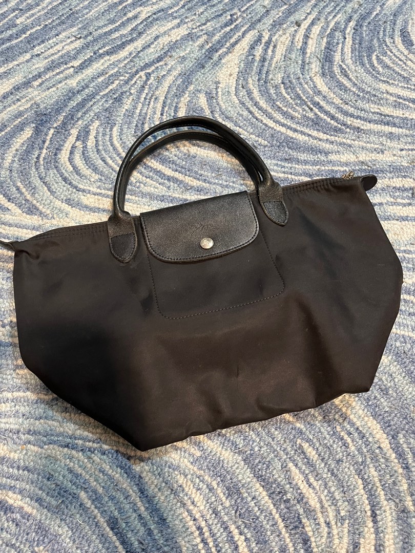 LONGCHAMP ORIGINAL BUTTON PLANETES BLACK SMALL SHORT HAND tote bag with ...