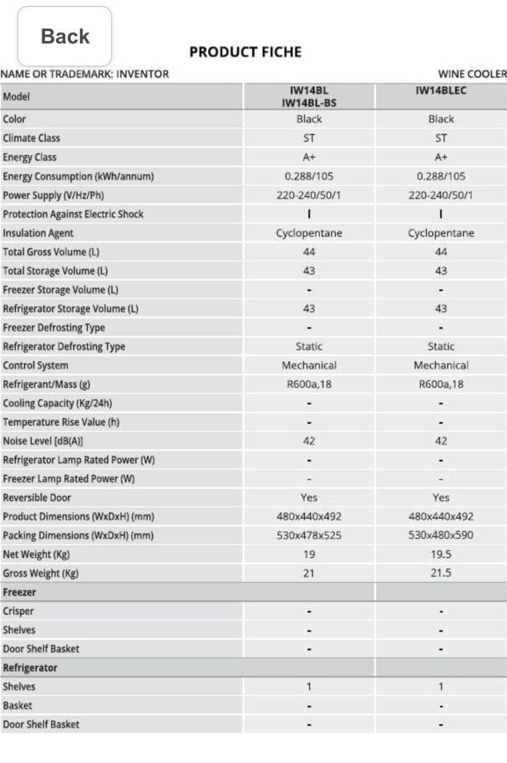 (M3001) Inventor Vino Wine Cooler 43L, for Wine and beverages, Glass ...