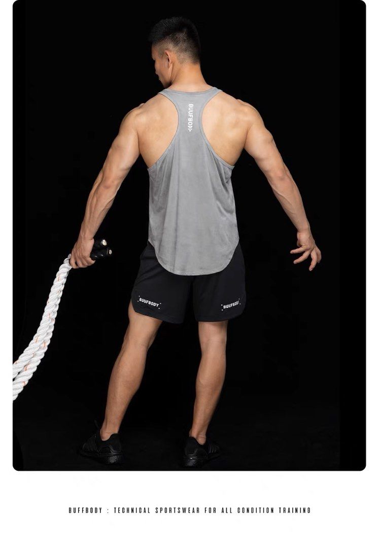 (M) Grey stringer gym singlet workout tank tanktop stringers singlets ...