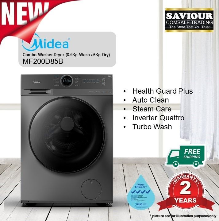 MIDEA MF200D85B 2 in 1 Combo Washer Dryer (8.5Kg Wash / 6Kg Dry) - Free Delivery / install ...