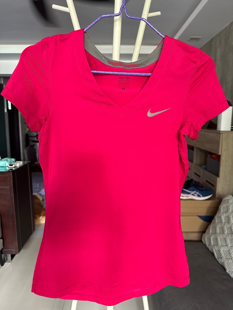 Nike V-neck Sports Pro T, Women's Fashion, Activewear on Carousell