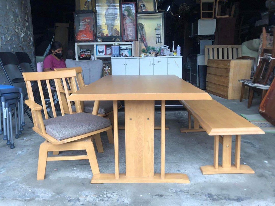 Nitori dining set ( table, bench& 2 chairs, Furniture & Home Living ...