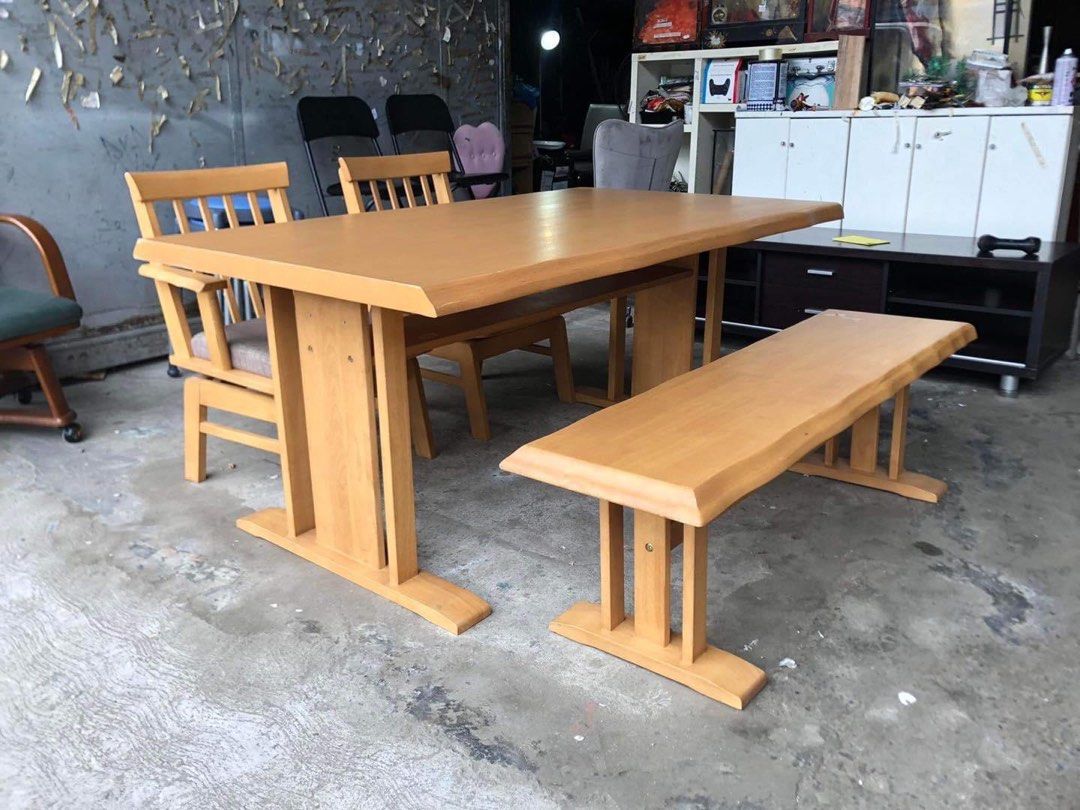 Nitori dining set ( table, bench& 2 chairs, Furniture & Home Living ...