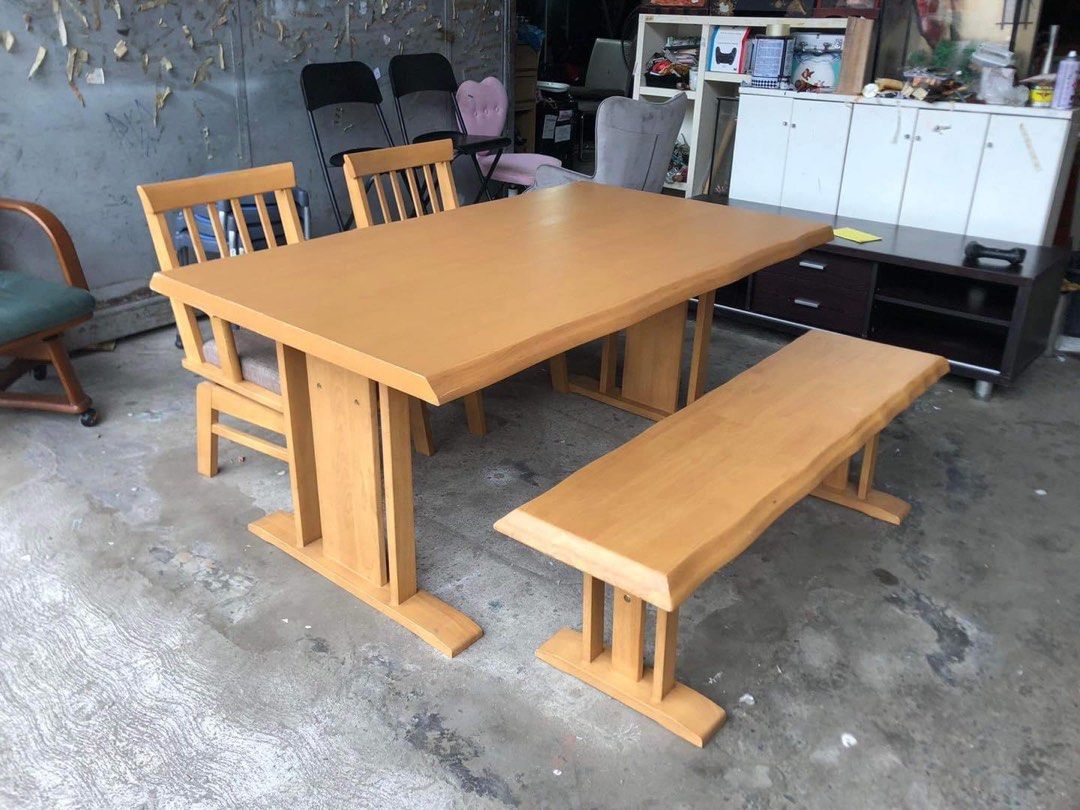Nitori dining set ( table, bench& 2 chairs, Furniture & Home Living ...
