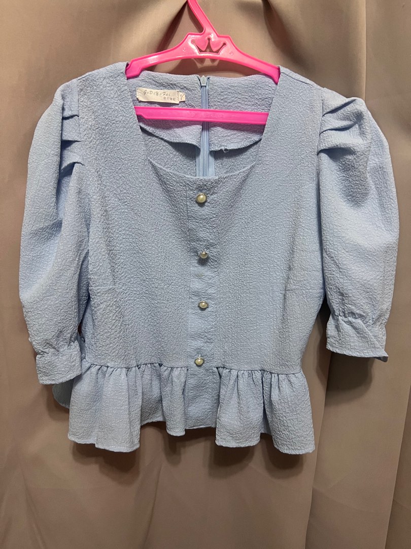 Powder blue top, Women's Fashion, Tops, Blouses on Carousell