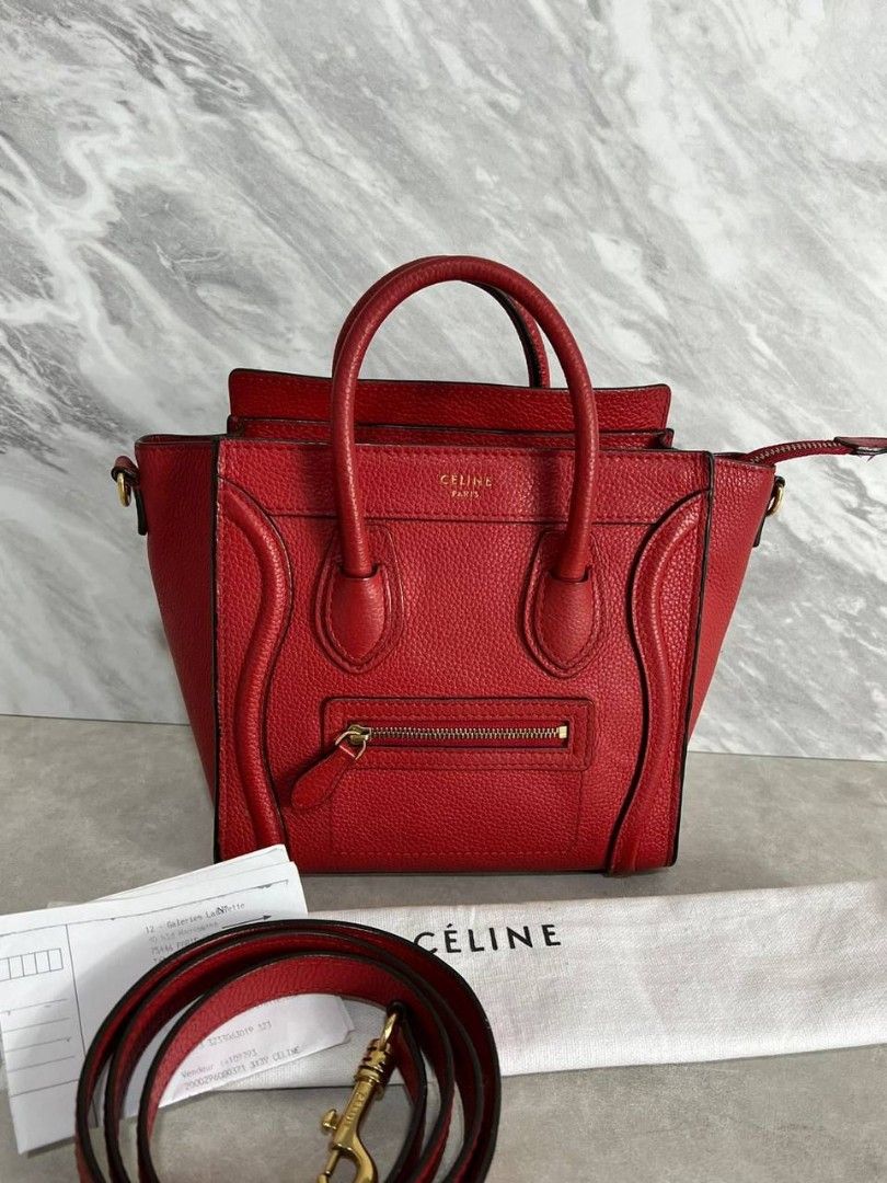 PRE CELINE Nano Luggage Red GHW with db strap, Barang Mewah, Tas & Dompet di Carousell