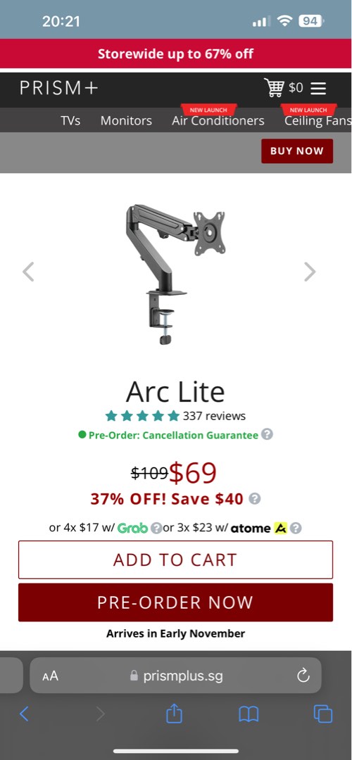 Prism+ Arc Lite Monitor Arm, Computers & Tech, Parts & Accessories, Monitor Screens on Carousell