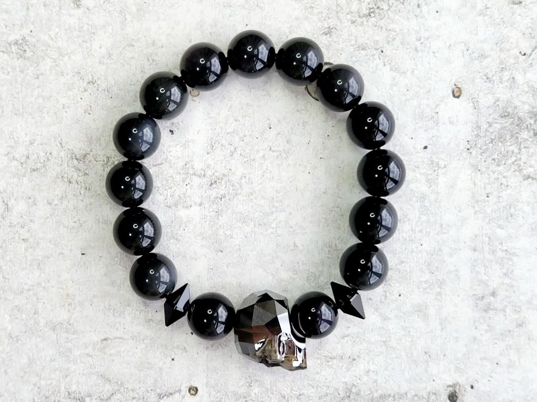 Rainbow Obsidian with Swarovski Skull Crystal Bracelet, Men's Fashion ...