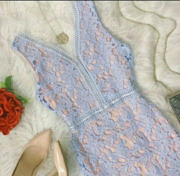 Self Portrait Powder Blue / Periwinkle Blue Sleeveless Giupure Lace ...
