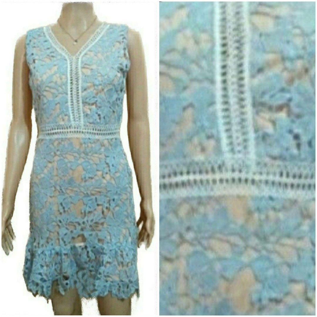 Self Portrait Powder Blue / Periwinkle Blue Sleeveless Giupure Lace ...