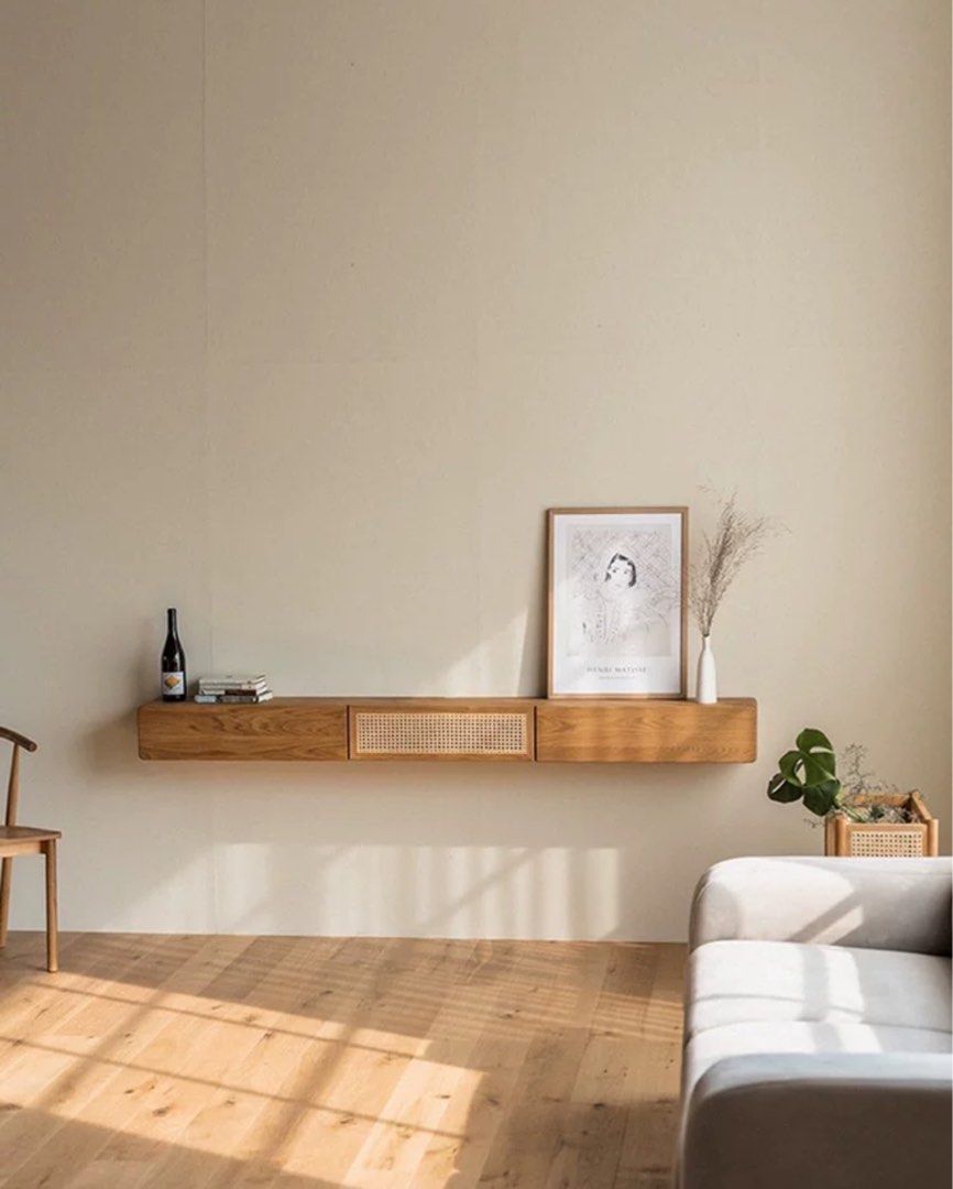VIN Rustic Oak Floating TV Console, Furniture & Home Living, Furniture ...