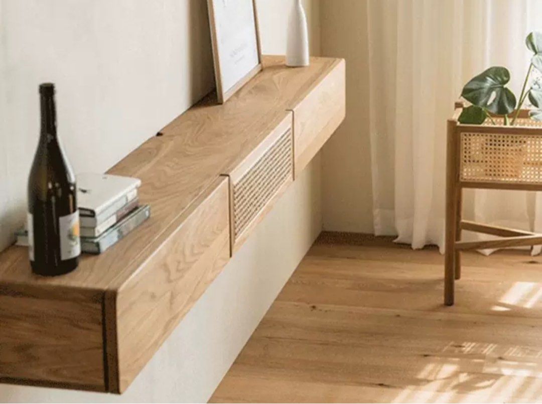 VIN Rustic Oak Floating TV Console, Furniture & Home Living, Furniture ...