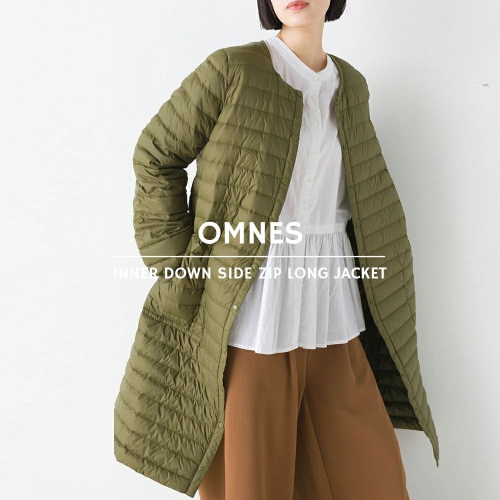 預購 日本品牌 Omnes Inner down side zip long jacket 薄羽絨超輕長外套 2023秋冬新作 5色2碼, 女裝, 外套及戶外衣服 - Carousell