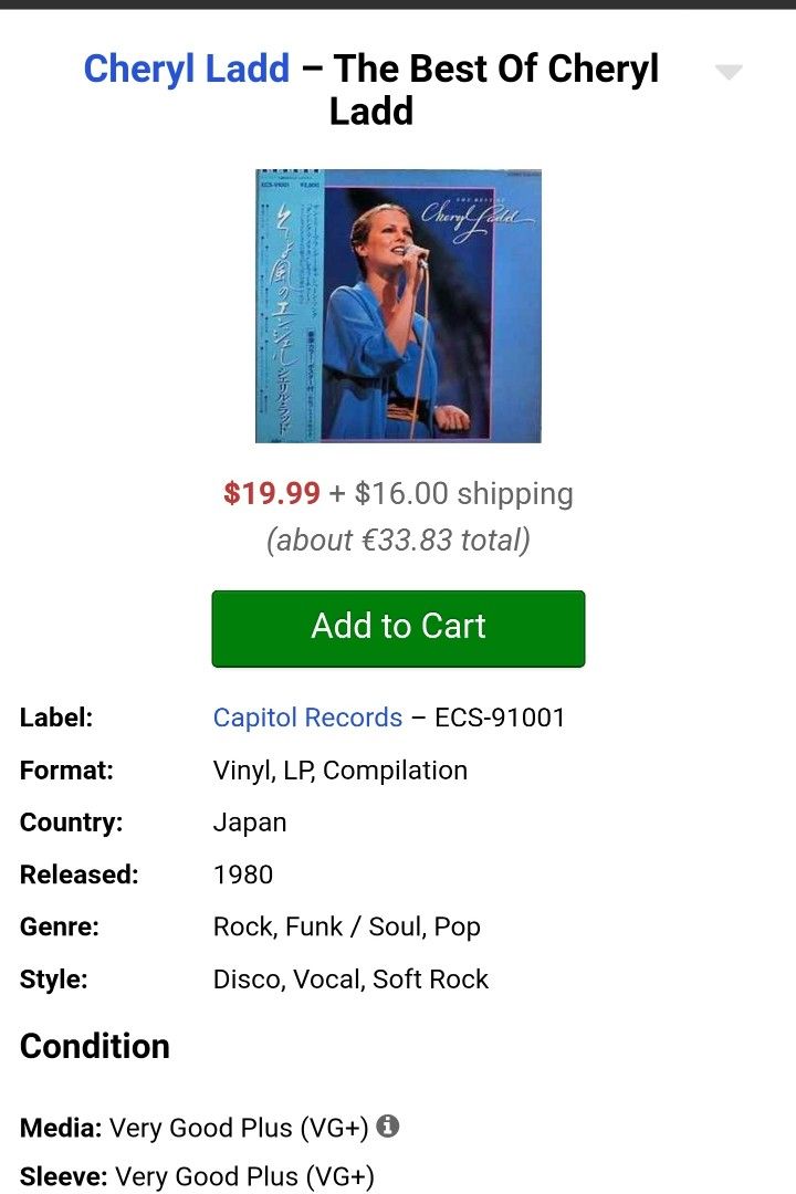 [ P 800 ] 1980 japan / THE BEST OF CHERYL LADD, Hobbies & Toys, Music ...