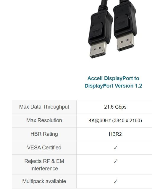 Accell UltraAV Display port to Display port 1.2 cable 3.3ft (1m ...