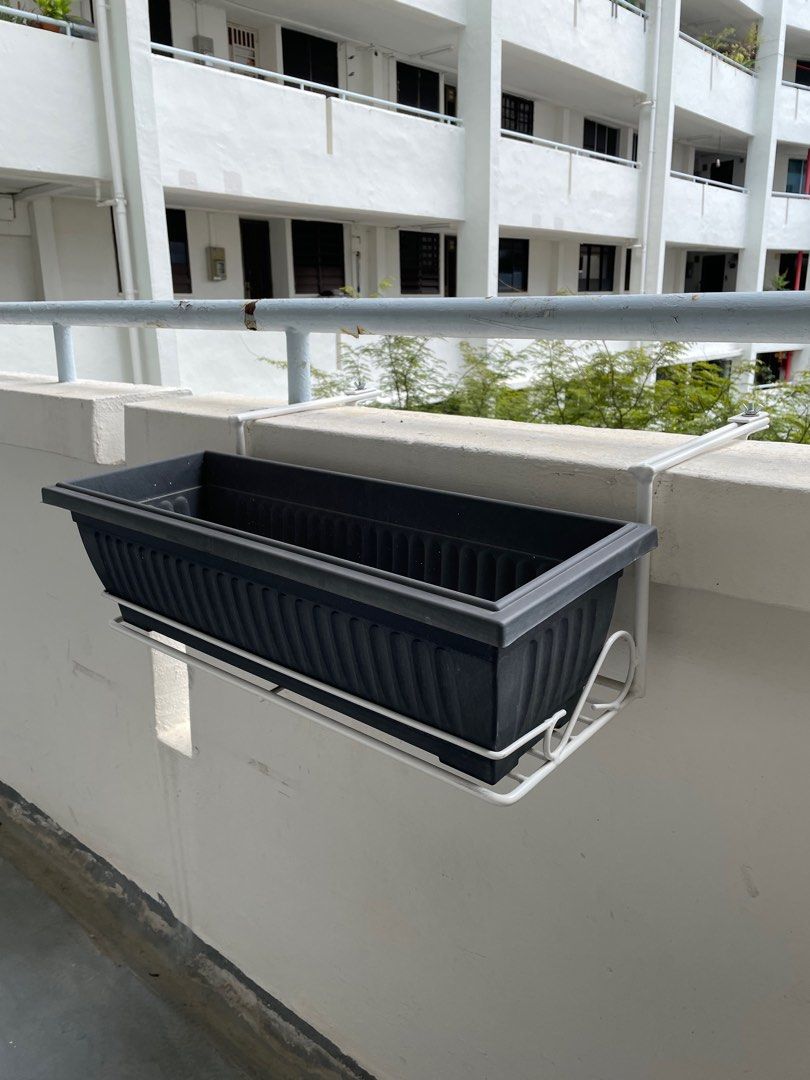 Adjustable balcony bracket and planter box for HDB, Furniture & Home ...