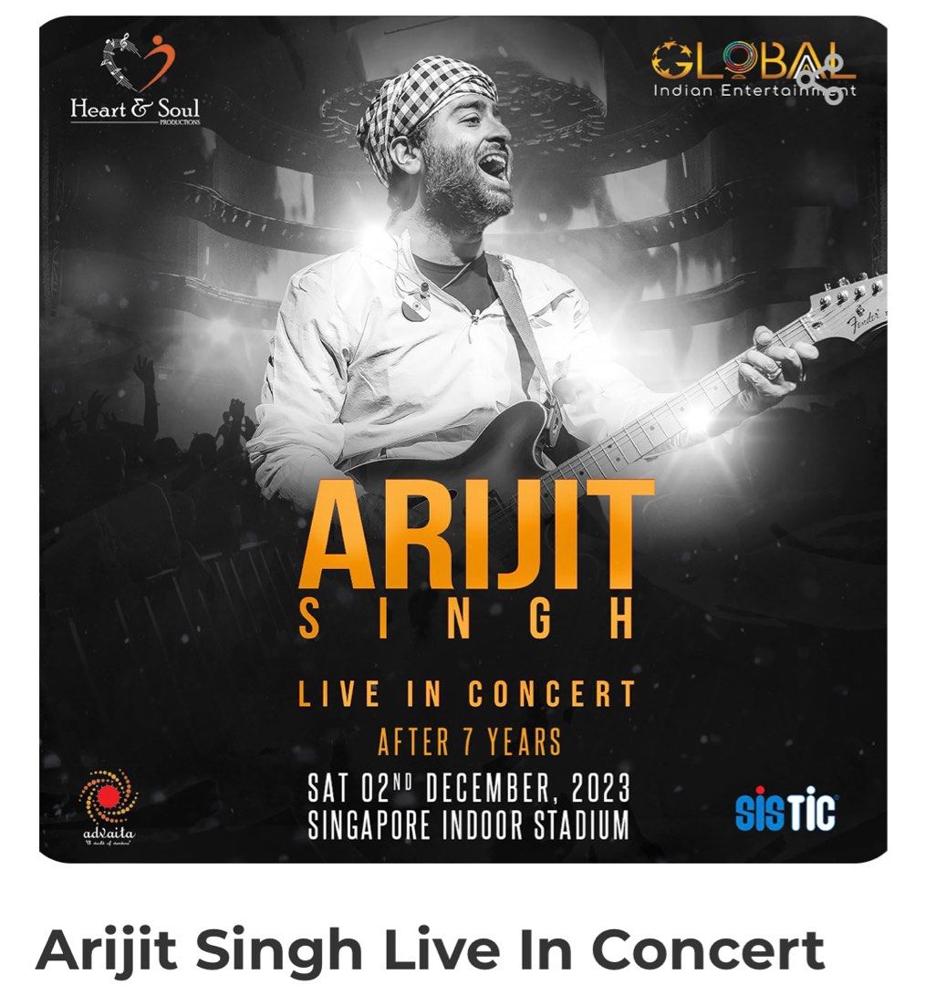 Arijit Singh Tickets (3 Gold seats), Tickets & Vouchers, Event Tickets ...