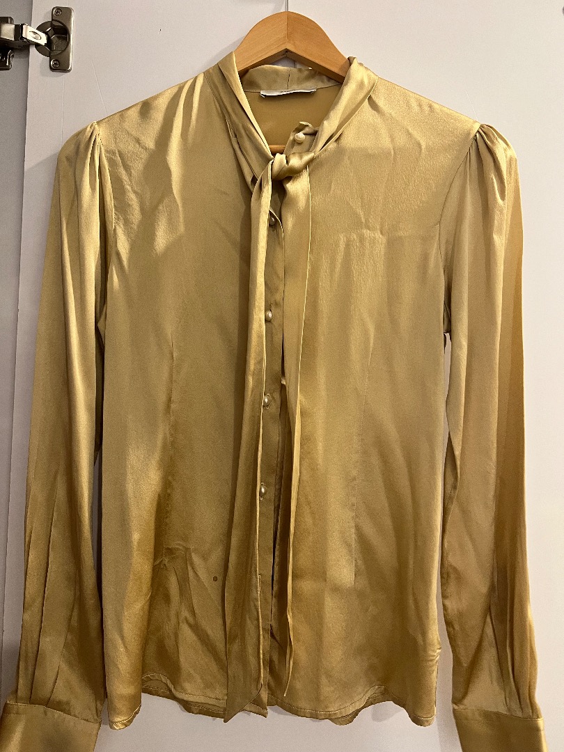 Beautiful gold silk blouse, Women's Fashion, Tops, Blouses on Carousell