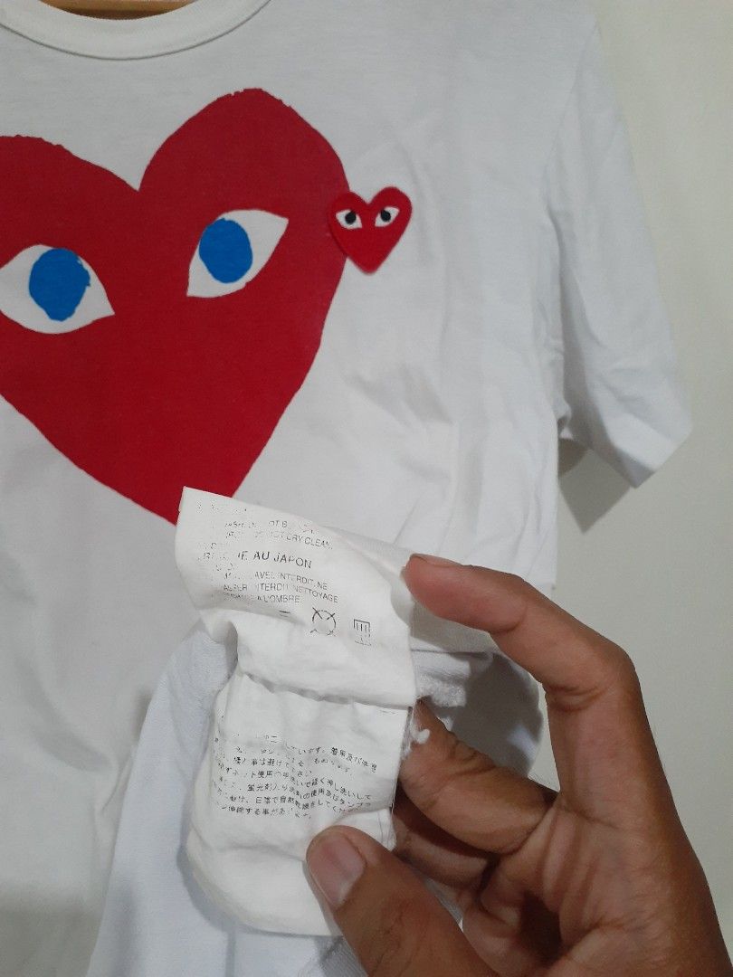 CDG Play Red Heart Blue Eyes Logopatch Shirt, Men's Fashion, Tops ...