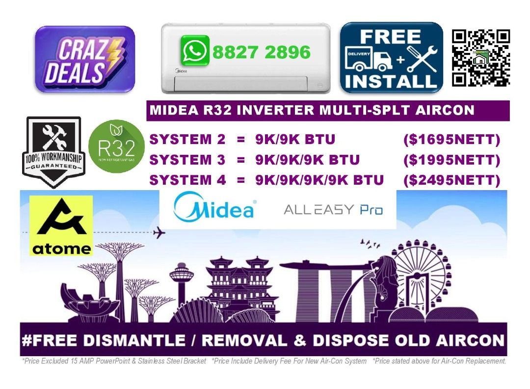 [FREE EZI LINK Cash Card $400] Midea (R32) Air Conditioner Multi-Split ...
