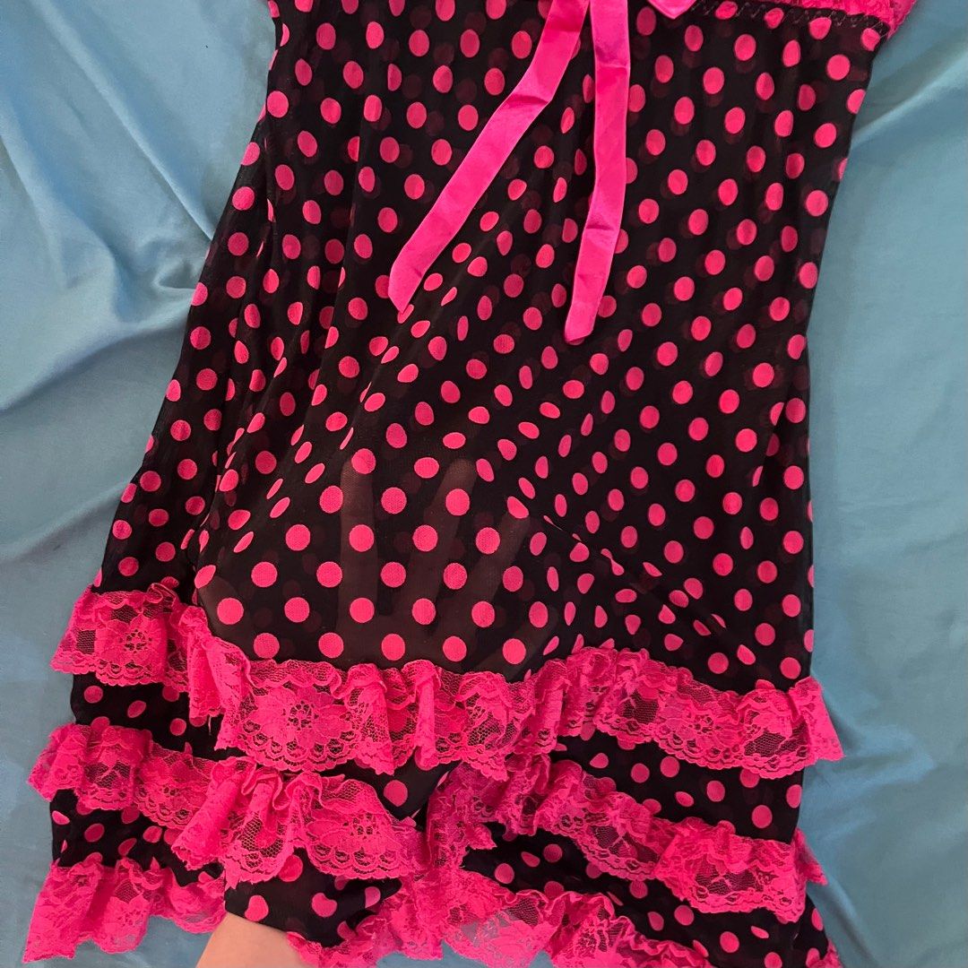 hot pink polka dots lingerie dress, Women's Fashion, Dresses & Sets ...