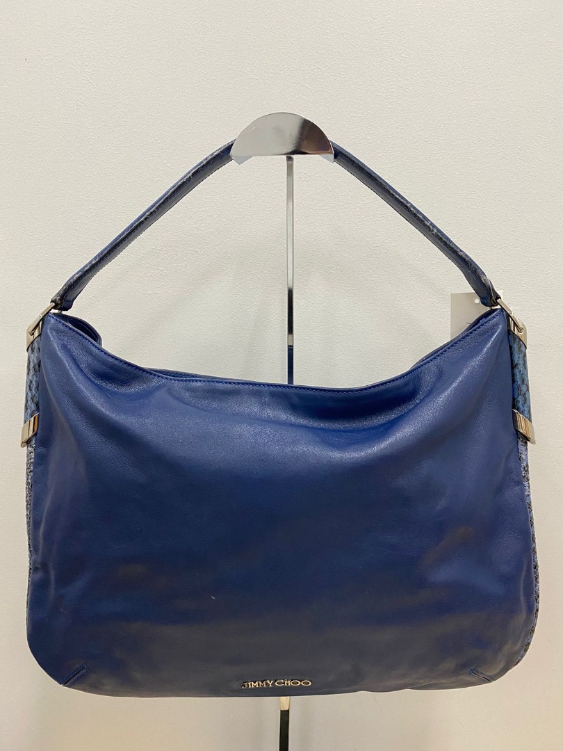 JIMMY CHOO BLUE LEATHER BAG SNAKE SKIN EMBOSED, Luxury, Bags & Wallets ...