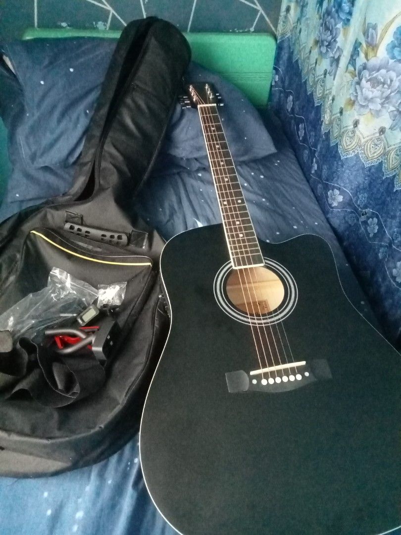 Kawes acoustic electric guitar with accessories and bag, Hobbies & Toys ...