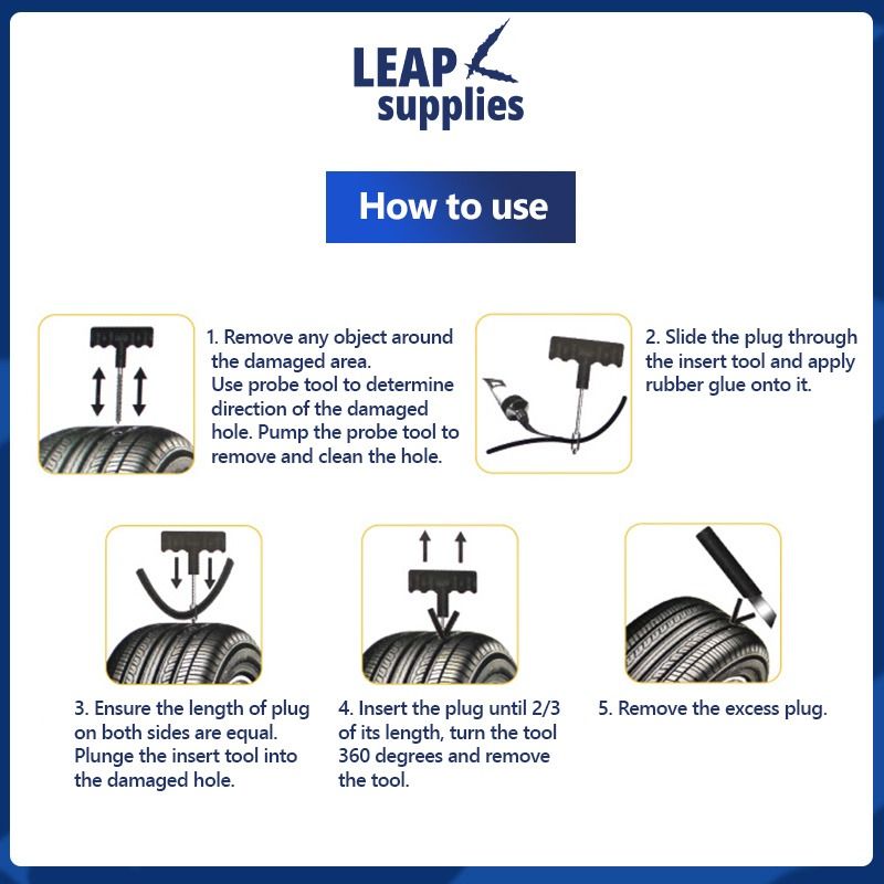 LEAP Car Tyre Patch Kit | Emergency Tyre Repair Glue | Punctured Tire ...