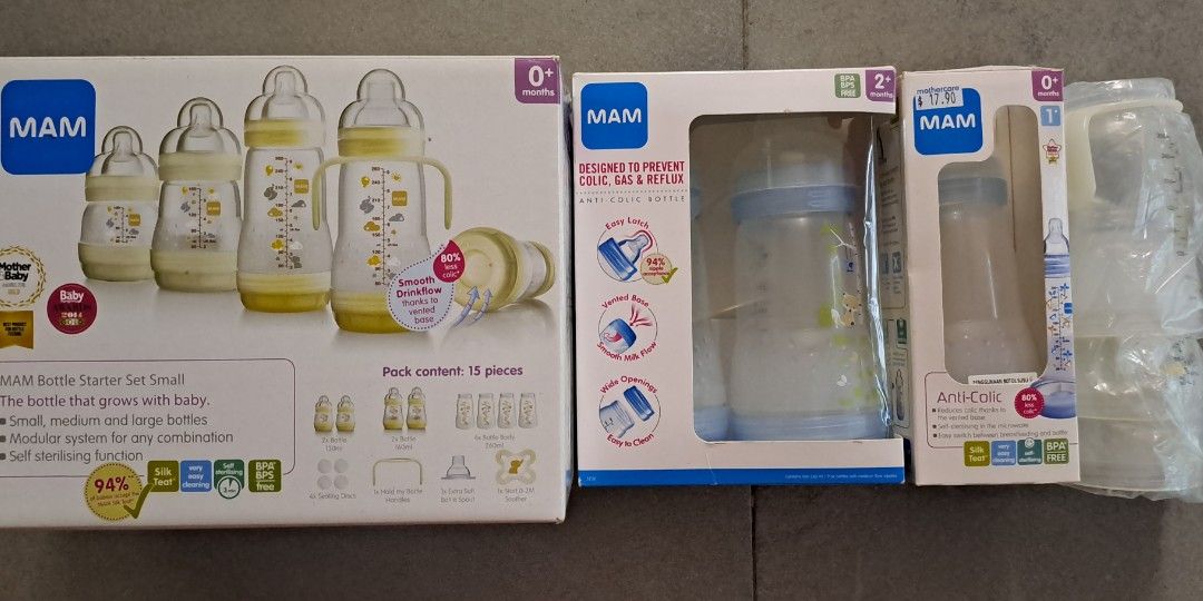 MAM baby milk nursing bottles and handles, Babies & Kids, Nursing ...