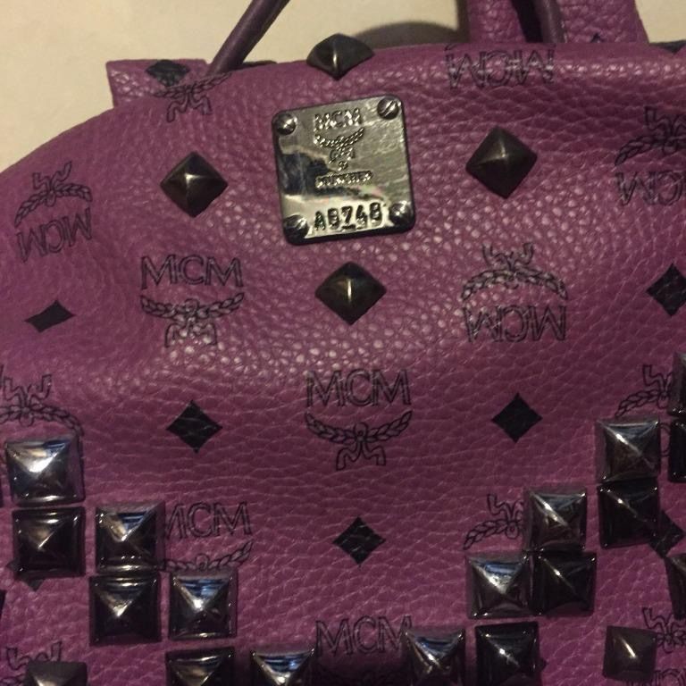 MCM purple medium backpack with studs, Women's Fashion, Bags & Wallets ...
