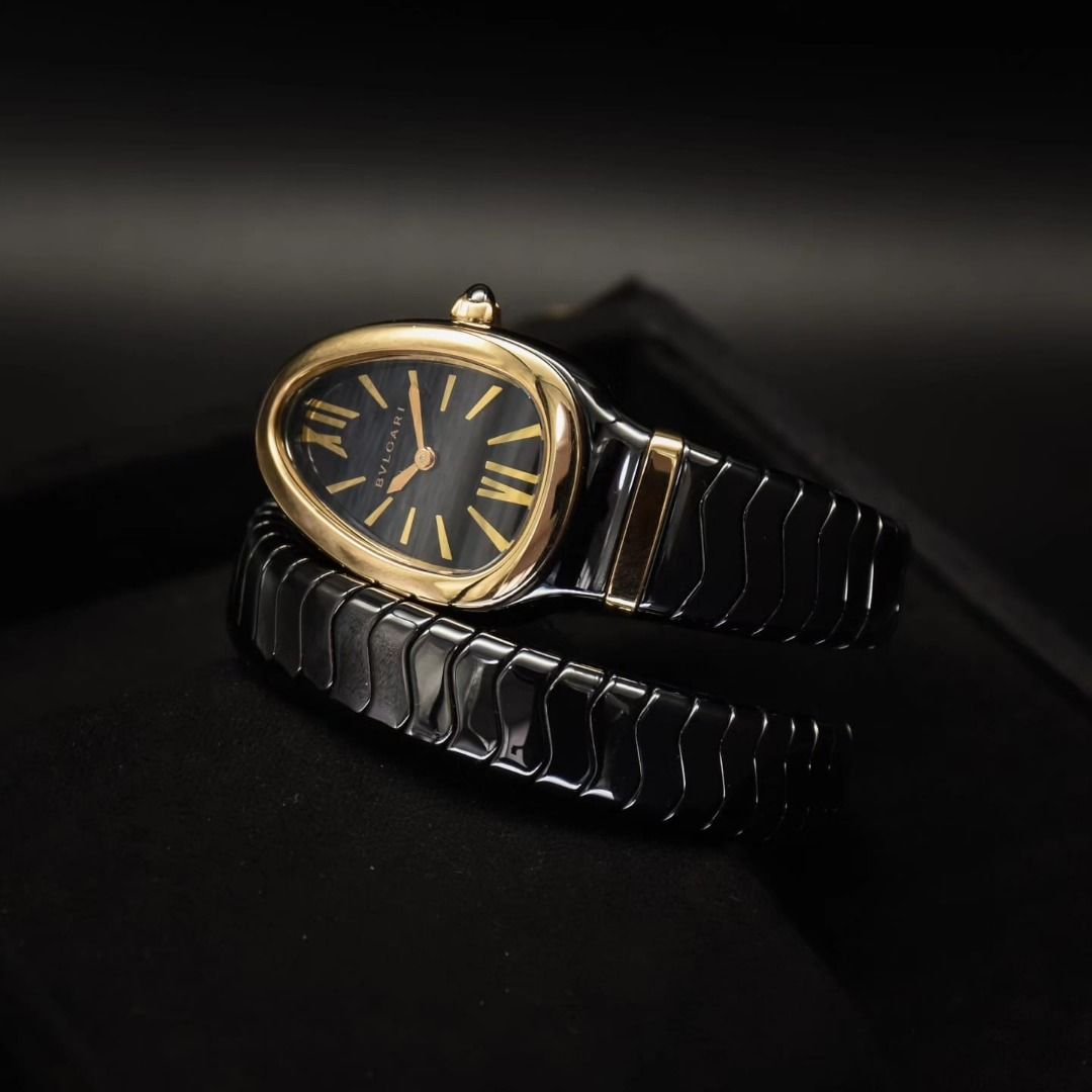 New Bulgari Serpenti Spiga Ref 102735 in 18k Rose Gold, Black Ceramic ...