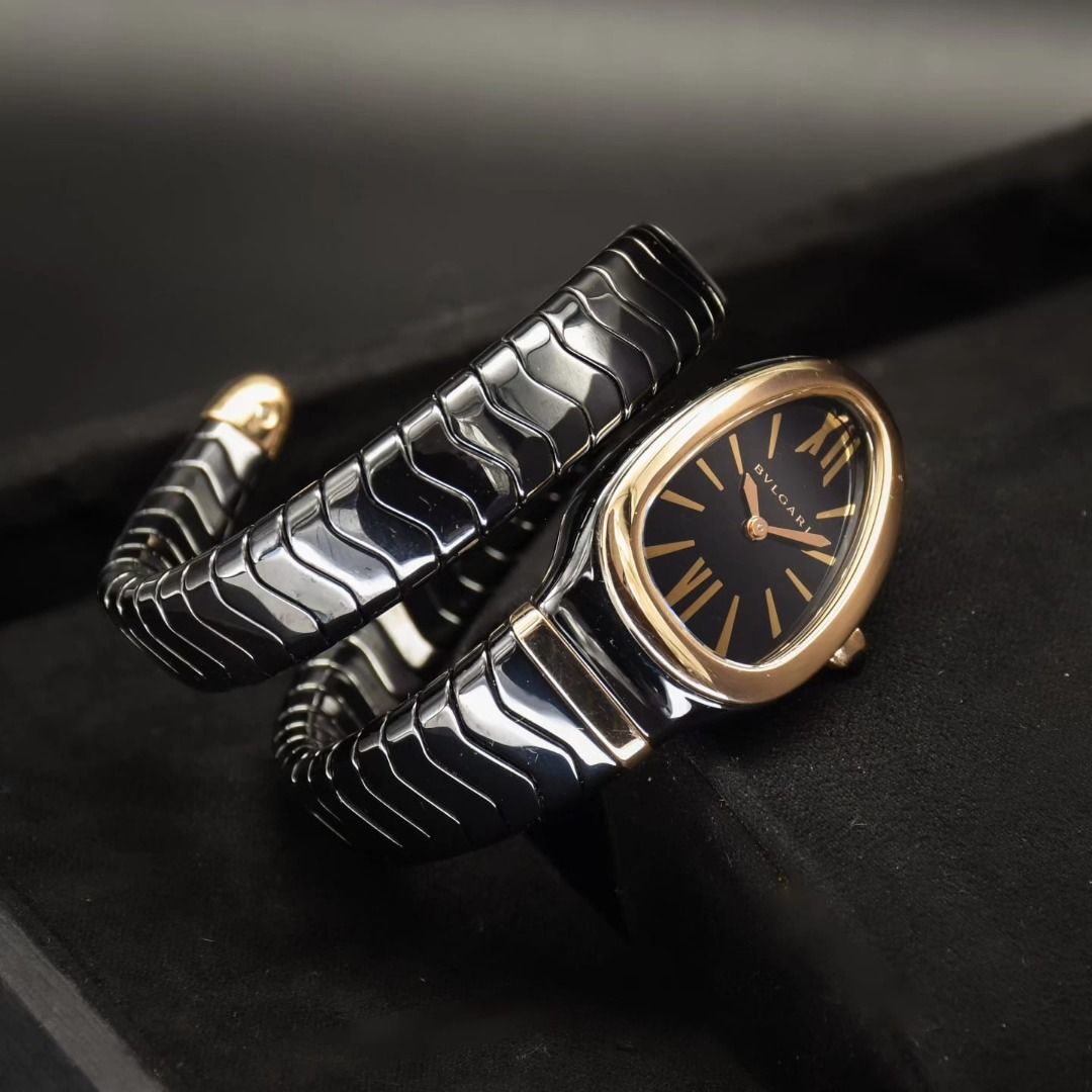 New Bulgari Serpenti Spiga Ref 102735 in 18k Rose Gold, Black Ceramic ...
